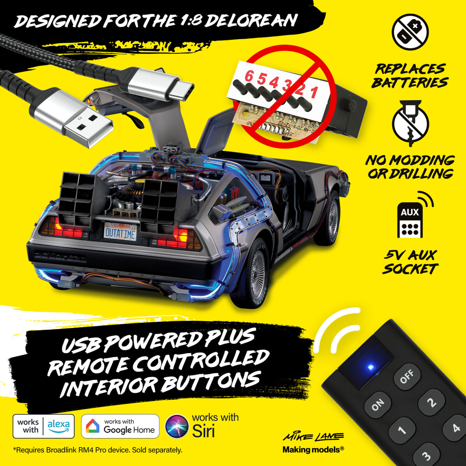 Fanhome/Eaglemoss DeLorean USB Power Mod with RF Remote