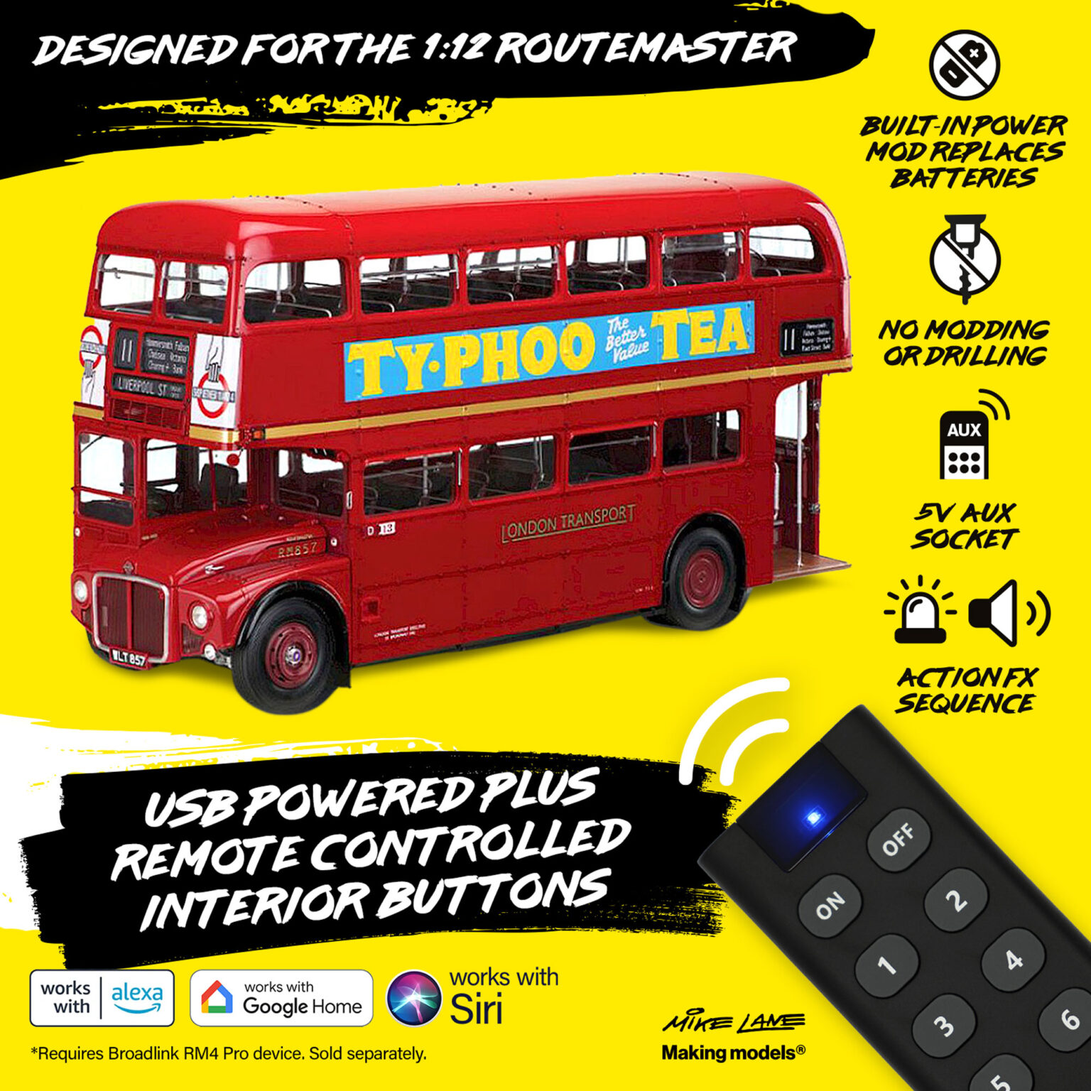 Routemaster Bus 1:12 USB-C Power Mod with RF Remote Control