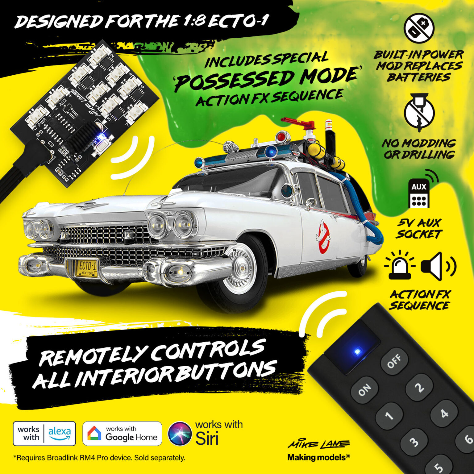 Kit di controllo remoto RF e USB Power Mod Ghostbusters Ecto-1